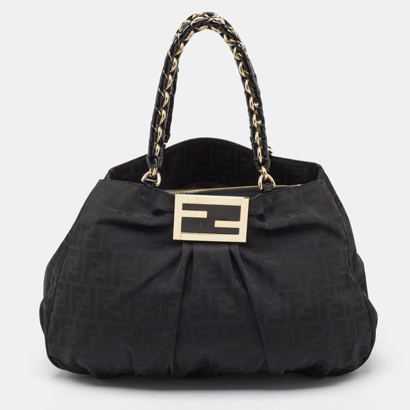Fendi | Bags | Fendi Black Zucca Fabric And Patent Leather Large Mia ...